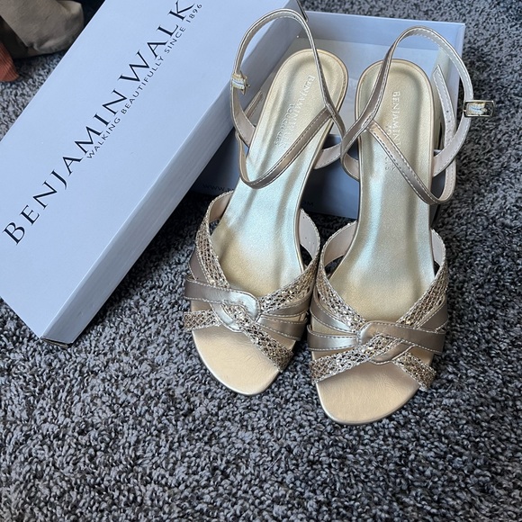 Benjamin Walk | Shoes | Benjamin Walk Jane Gold Strappy Mini Heel ...